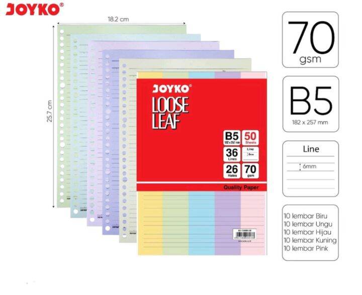 Kertas binder warna campur joyko B5 50 lembar , LOOSE LEAF COLOR JOYKO B5-104 MIX | Lazada Indonesia