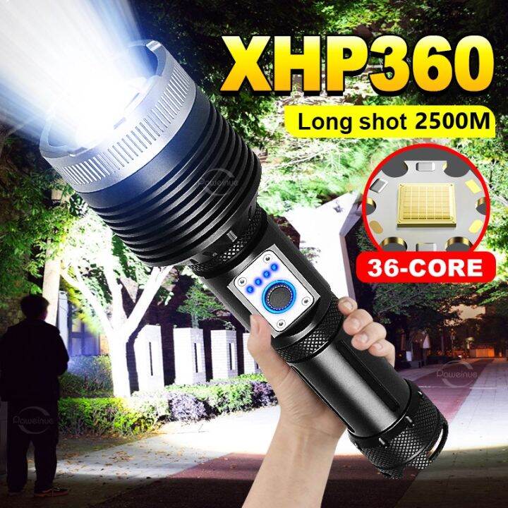 XHP360 Powerful Led Flashlight Rechargeable torch light powerful ...
