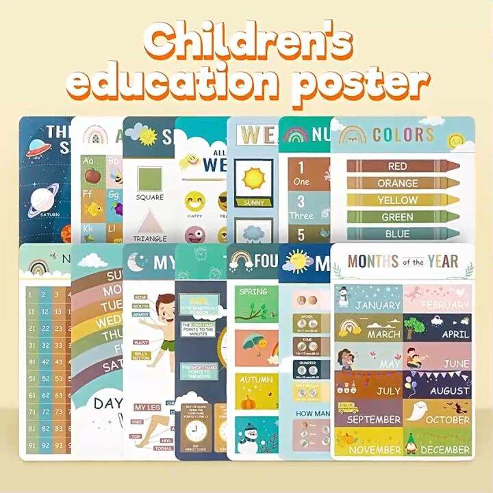 🔝16pcs 42x28 Educational Charts Toddler ABC Learning Wall Poster ...