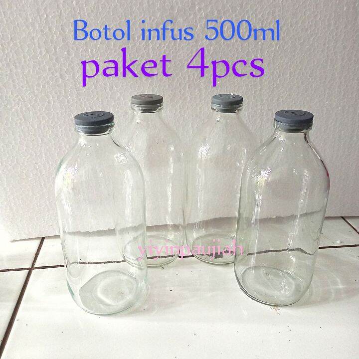 Botol infus (paket 4pcs) botol ASI 500ml botol kaca plus tutup karet ...