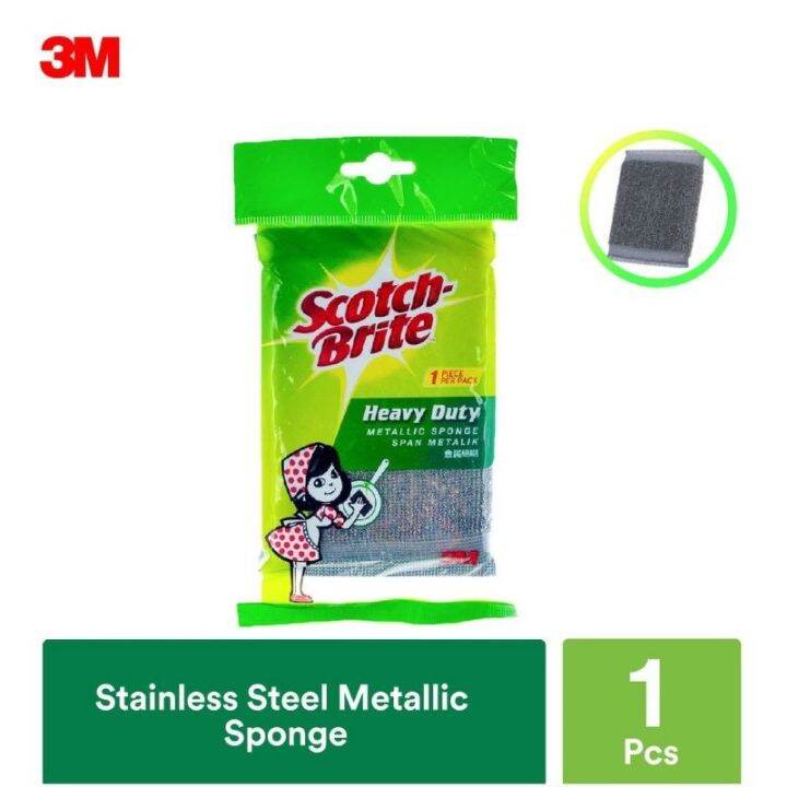 3M Scotch Brite Heavy Duty Stainless Steel Metallic Sponge 1pcs | Lazada
