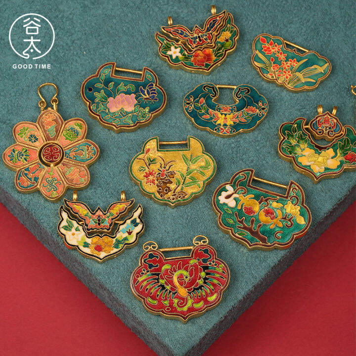 Gu Tai จี้ห้อยคอล็อคยาวเพื่อความปลอดภัยทองคำเผาฟ้าแบบโบราณทำจากงานฝีมือ ...