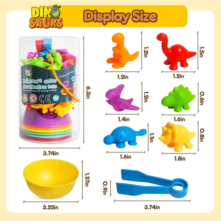 Counting Dinosaurs Color Sorting with Rainbow Bowls for Kids, Sensory ...