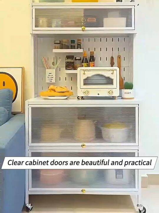 Rak Dapur Kitchen Storage Rack Multifunction With Door Wheels Rack ...