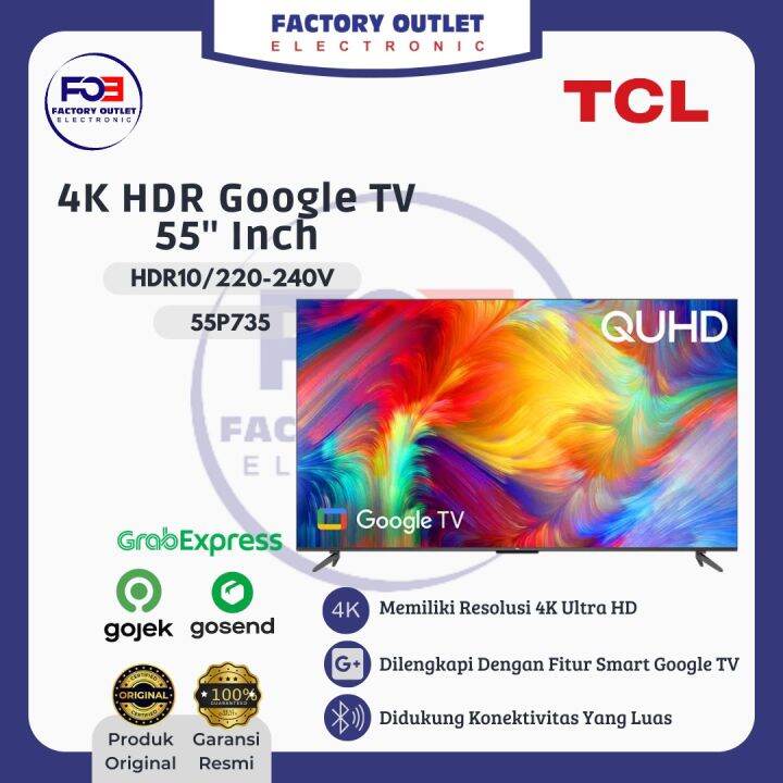 TCL 55P735 Smart Google TV 4K HDR Ultra HD 55" Inch Edgeless Frame | Lazada Indonesia