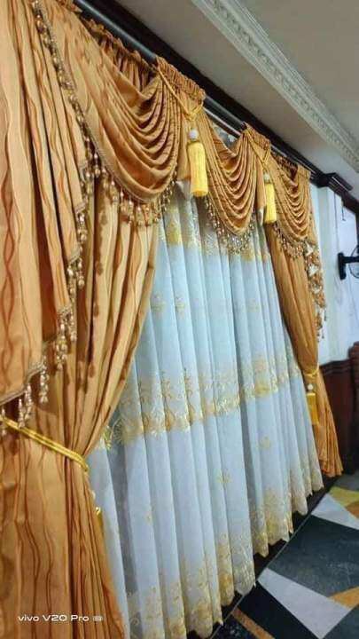 swag window curtain high quality favric with full of tassel | Lazada PH