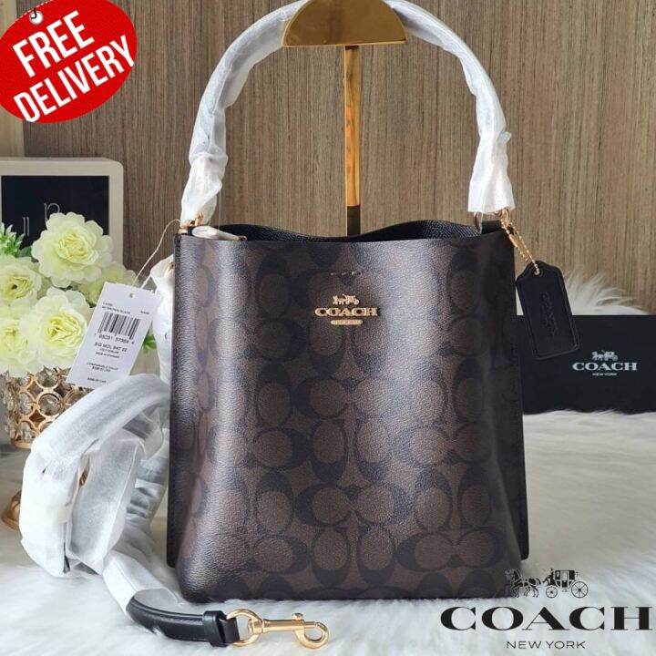 กระเป๋าสะพาย COACH CA582 Mollie Bucket Bag 22 In Signature Canvas | Lazada.co.th