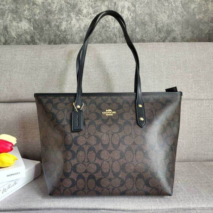 COACH 58292 SIGNATURE COATED CANVAS CITY ZIP TOTE SHOULDER BAG | Lazada ...