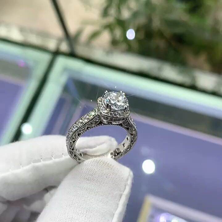 Bestone Pt950ชุบเงิน S925แหวนเพชรแพลทตินัม7มม. แหวนเพชรคาร์บอนสูงแปดหัวใจและแปดลูกศร | Lazada.co.th