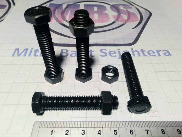 Baut Mur baja 3/8 x 2 / Baut Unc 3/8 x 2 / Baut Nc 3/8 x 3 Kunci 14 panjang 5 cm Hitam M14 ...
