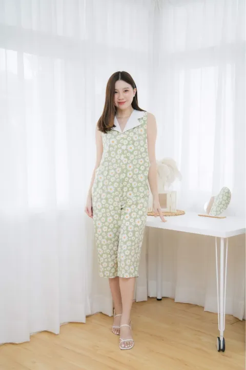 Mommade ชุดให้นม จั้มสูทให้นม Green Daisy Tailor Long Jumpsuit | Lazada.co.th