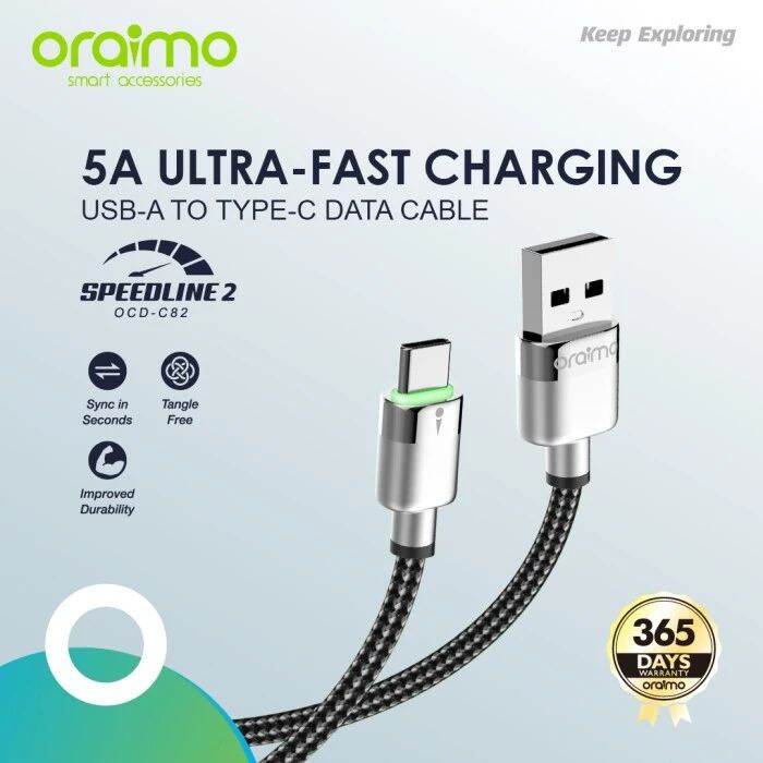 KABEL DATA ORAIMO 5A OCD C82 TYPE C USB ULTRA FAST CHARGING | Lazada ...