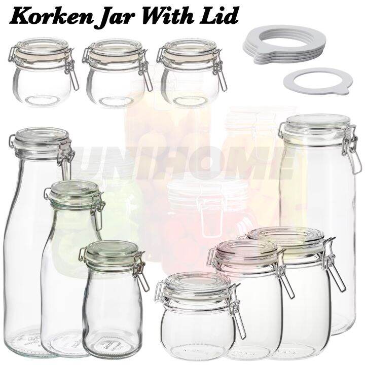🔥Korken Jar with lid Round Glass Jar Lid Spices Glass Transparent ...