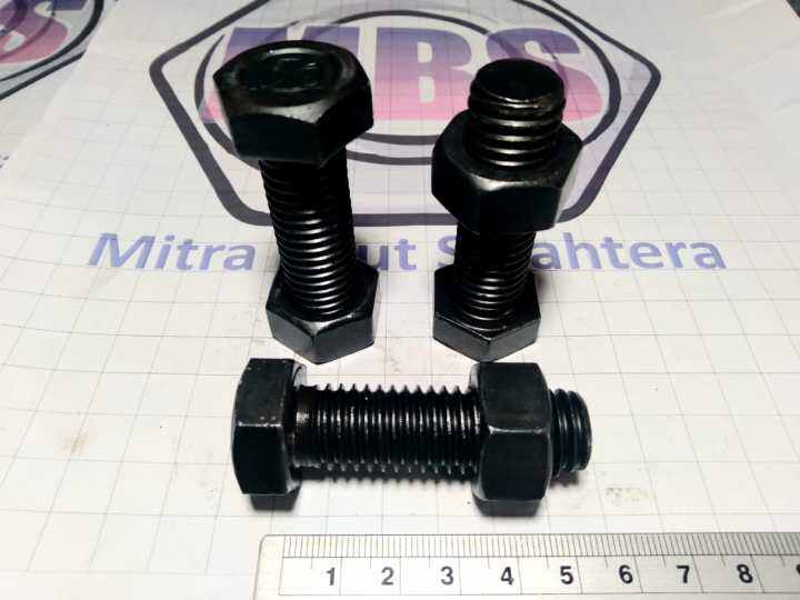 Baut Mur baja 5/8 x 2" / Baut Baja Unc 5/8 x 2" / Baut Baja Nc 5/8 x 2 Hitam M23 Panjang 5 cm ...