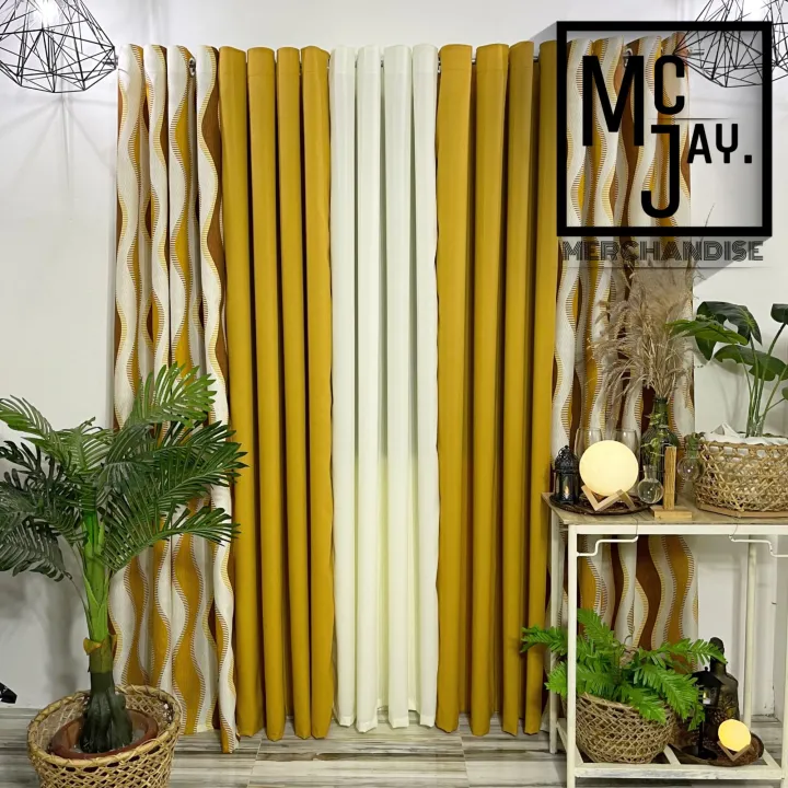 McJay. - Matte Gold Wave Curtain Set ( 5 in 1 Eyelet Curtain with Rings ...