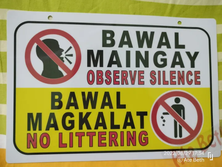 Bawal Maingay Bawal Magkalat Signage PVC Plastic (Like ID) 7.8x11 ...
