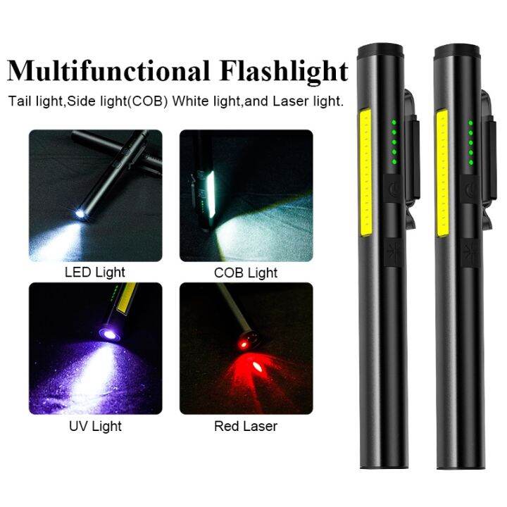 4 in 1 Multifunctional Flashlight UV light COB Red L-aser light pointer ...