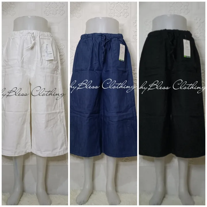 Full Garterize with Adjustable String Wide Leg Soft Denim Three Fourths ...