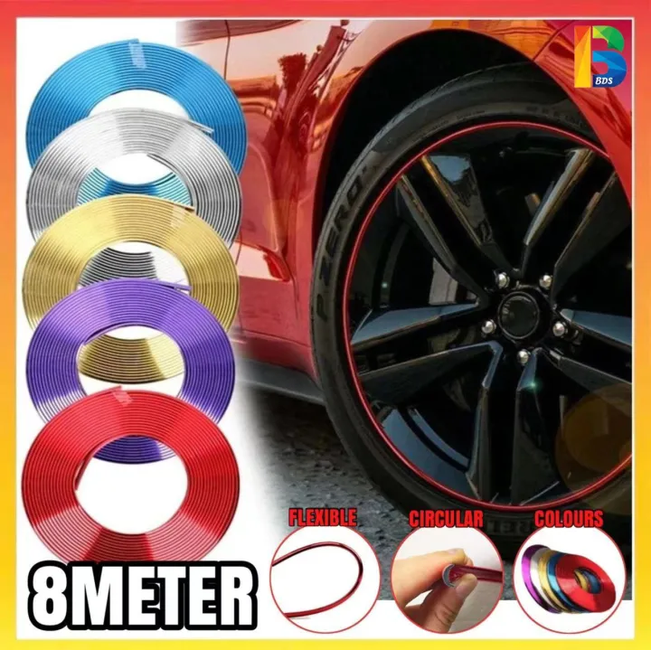 CAR WHEEL RIM STICKER 8Meter Chrome Wheel Decoration Tire Rims Front ...