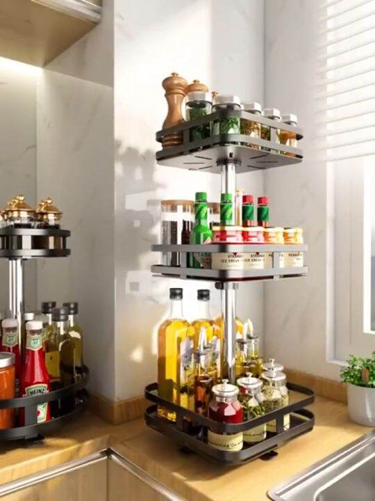 1/2/3 Tier Turntable Spice Rack Metal 360°Rotating Spice Rack Storage ...