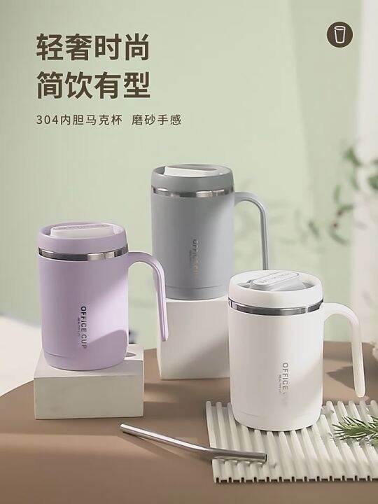 500ml 304 Stainless Steel Coffee Cup With Handle Thermos Mug With Straw ...