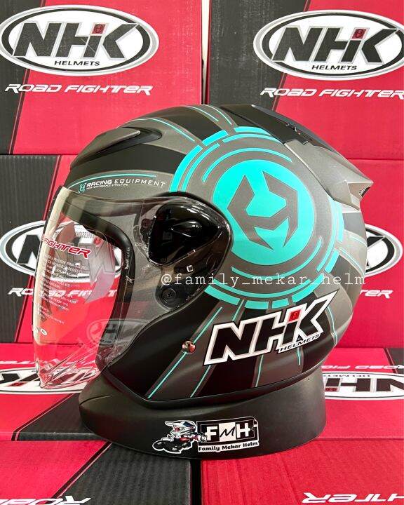 HELM NHK R6 MOTIF BILZARE BLACK/SILVER/GREEN DOF HELM HALF FACE ...