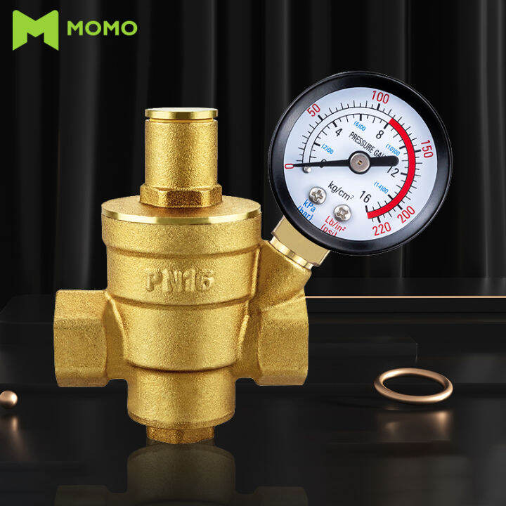 MOMO DN15 D20 D25 Brass Adjustable Water Pressure Regulator Reducer With Gauge Meter | Lazada PH