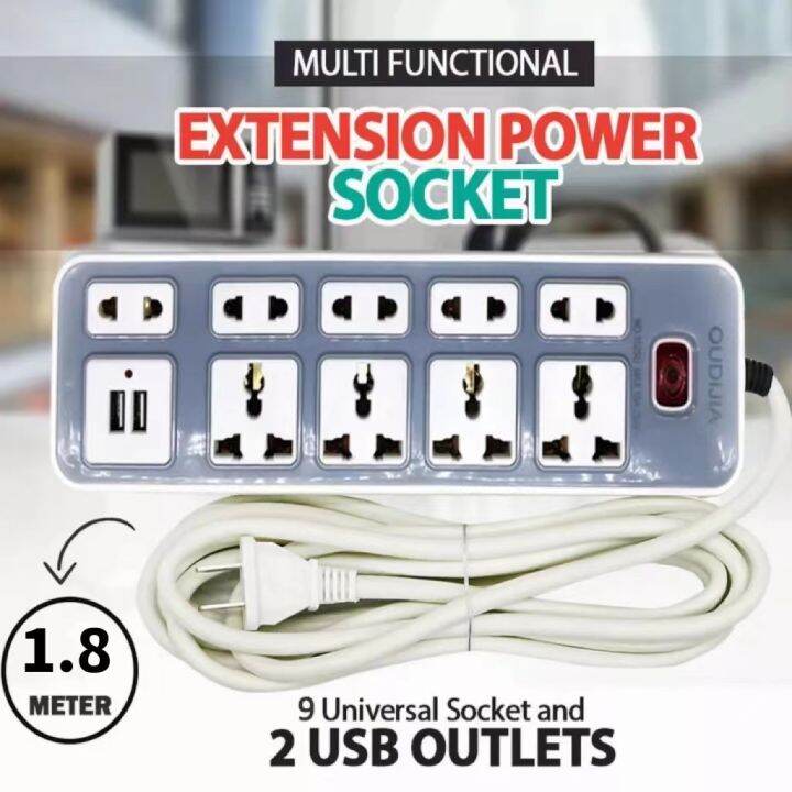 Ổ power plug smart 5 plugs 9 universal socket wire long 1.8 meters ...