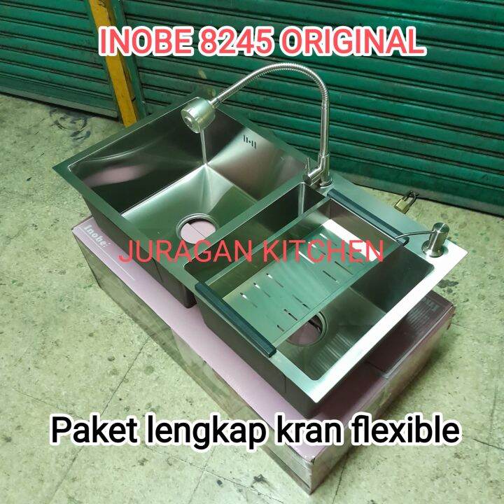 Bak cuci piring stainless 2 lubang paket lengkap kran flexible. kitchen ...