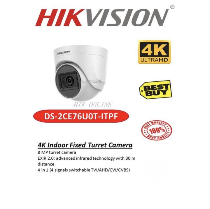 Hikvision 4K 8MP 8 Mega Pixel HD 30m IR Indoor Turret Dome Analog CCTV Security Camera Plastic ...