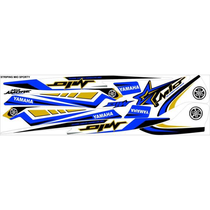sticker striping yamah MIO SPORTY SMILE variasi biru lis kuning ...