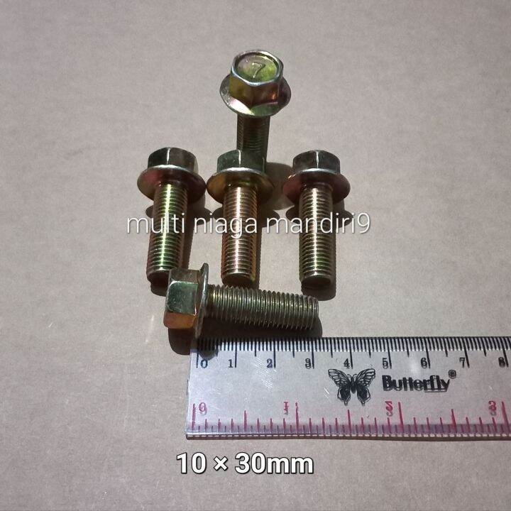 baut 14 topi / flange bolt m10 ×30mm bahan baja kuning kunci 14mm ...