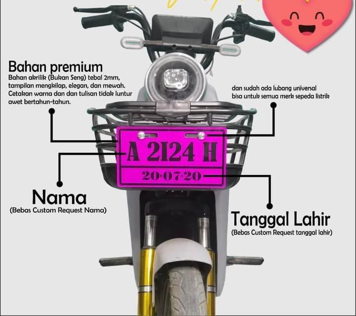 PLAT NOMOR SEPEDA LISTRIK BAHAN AKRILIK ( bisa custom nama dan angka ...