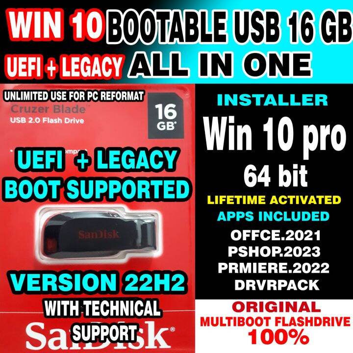Bootable Usb Flashdrive Win10 With Apps All in One | Lazada PH
