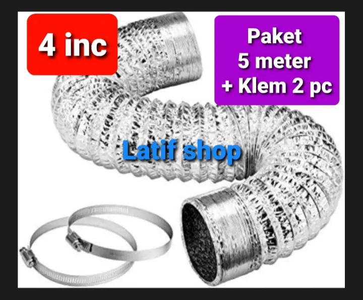 Flexible Ducting 4 in (5 meter)free klem 2pc / pipa exhaust, Ac ...