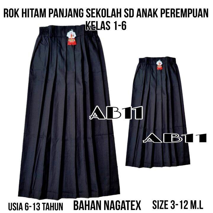 Rok hitam bawahan seragam sekolah SD MI anak perempuan / rok hitam panjang sekolah SD kelas 1-6 ...