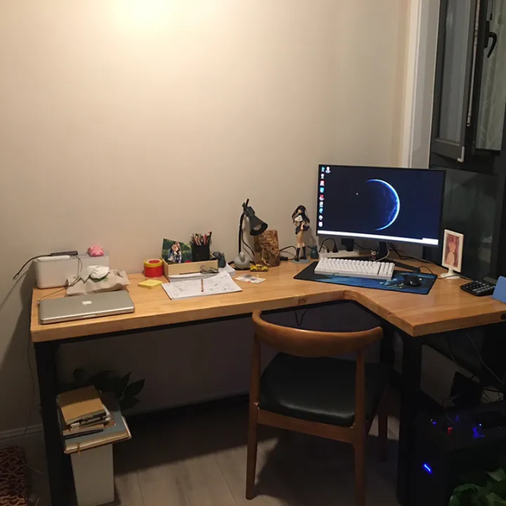 Nordic Solid Wood Corner Integrated Desk Studio Corner L-Shaped Desk ...