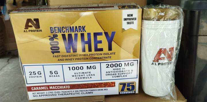 A1 PROTEIN BENCHMARK 100% WHEY 75 SACHET WITH FREEBIES | Lazada PH