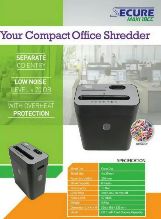 PAPER SHREDDER SECURE MAXI 18CC CROSS CUT~Mesin Penghancur Kertas ...