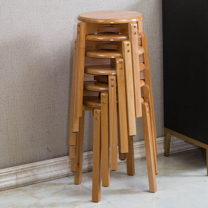 Solid Wood round Stool Stackable Bench Minimalist Low Stool Dining ...