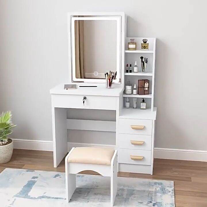 [NEW] European Vanity Set Make-up Drawer Lock Desk with Sliding Mirror ...