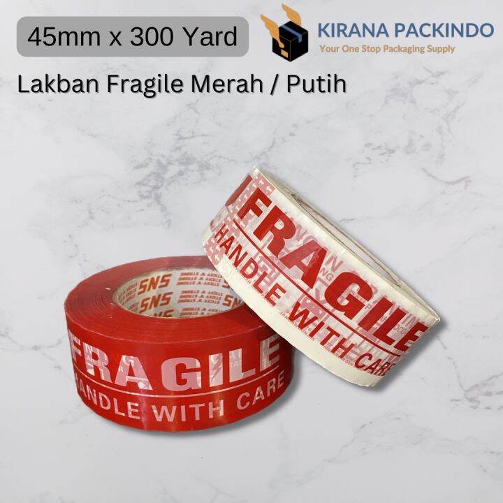 Lakban Fragile Merah / Putih Jumbo 300 Yard Selotip Jangan Dibanting ...