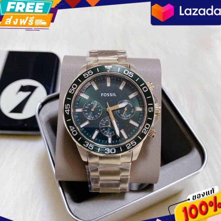 รับประกันของแท้ 💯Fossil BQ2493 Bannon Multi-Function Green-Dial Gold ...
