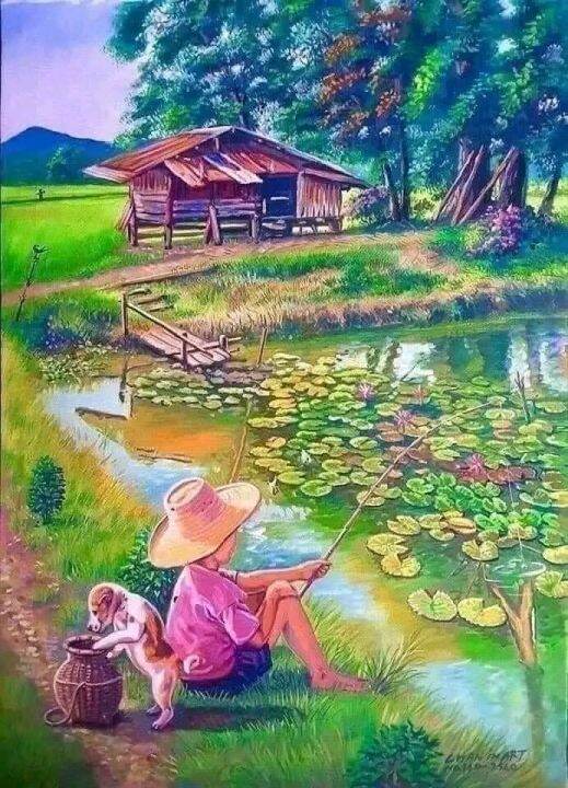 Poster cetak ANAK MANCING Di PEDESAAN, lukisan cetak dan hiasan dinding ...
