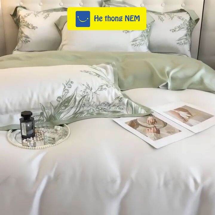 Bộ ga nệm cao cấp 5 món lụa tencel mềm mịn mát SERENA chính hãng bộ chăn ra ga drap grap nệm đệm ...