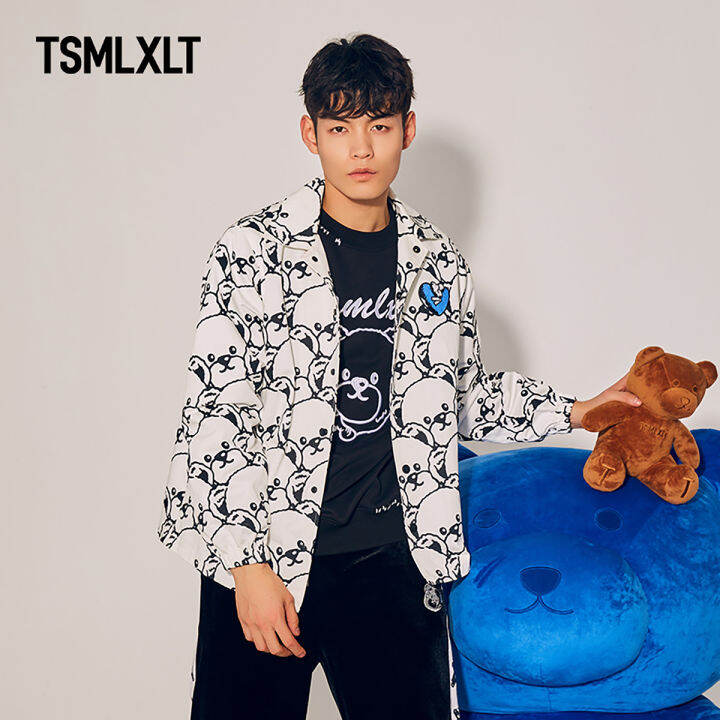 Tsmlxlt [ซีรีส์ TT Bear] เสื้อแจ็คเก็ตทรงหลวมพิมพ์ลายหมีน้อยกระดุมแถว ...