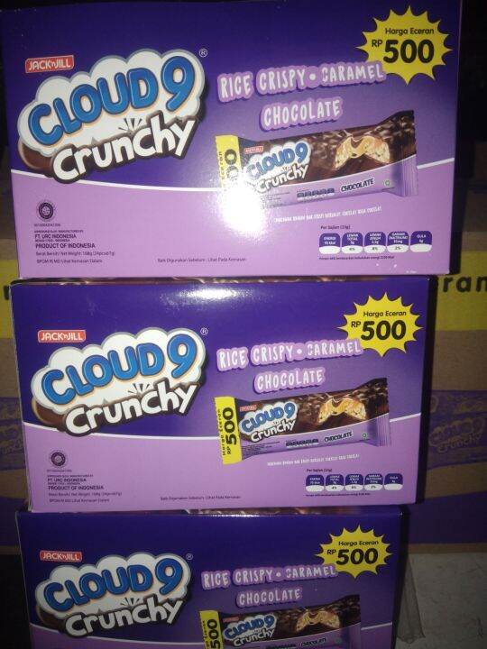 Cloud9 Crunchy rice crispy caramel chocolate 1 box isi 24 pcs/7gram ...