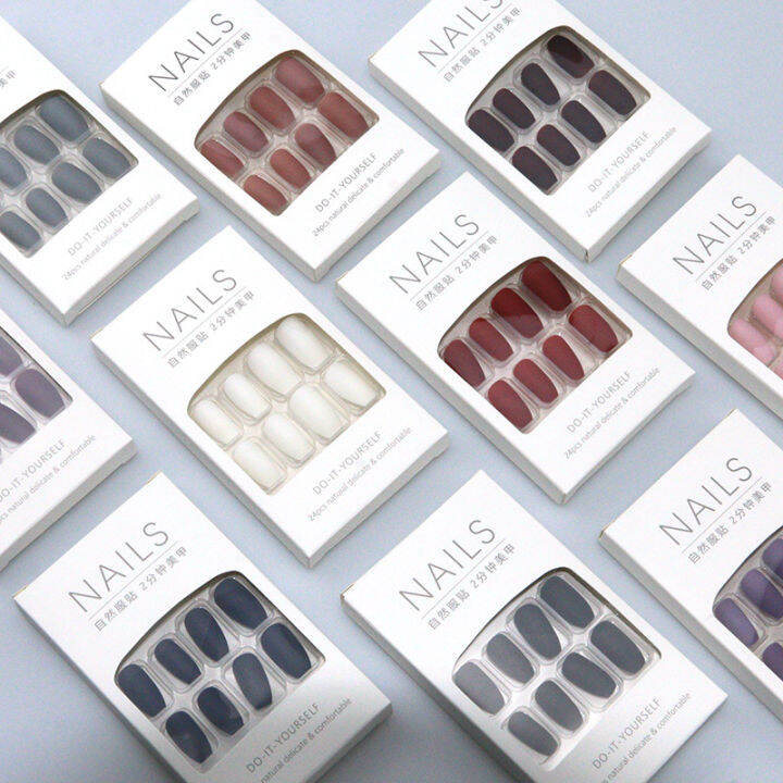 【Free Glue】24Pcs/set Fake Nail extended wearable nail solid glossy ...