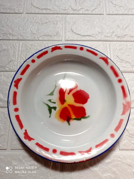 piring seng jadul / piring enamel kembang 22cm | Lazada Indonesia