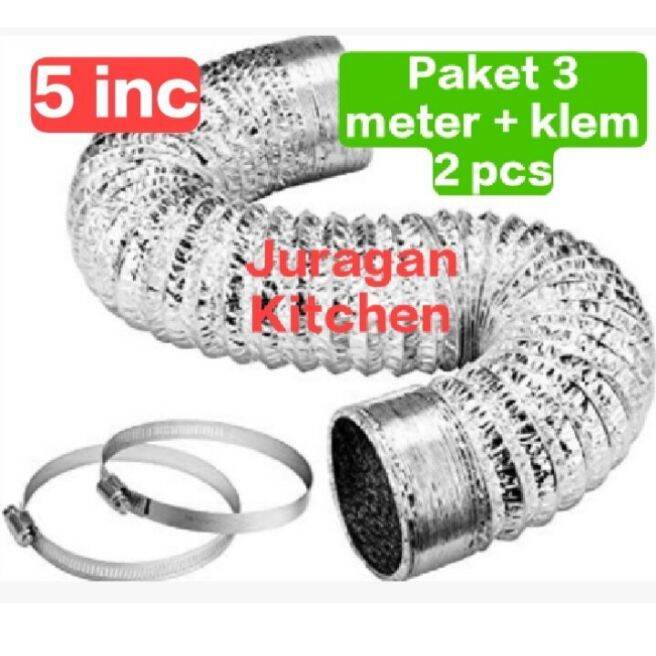 Flexible ducting 5 in (3 meter) free klem 2 pc pipa cooker hood Ac ...